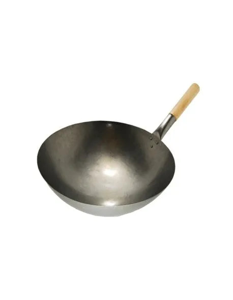 15" Shallow Wok with Wooden Handle | Pakio